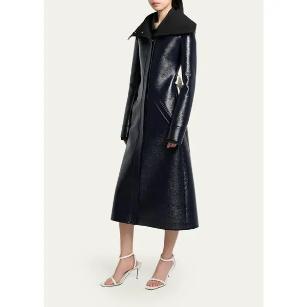 COURREGES High-collar Shiny Vinyl Long Trench Coat