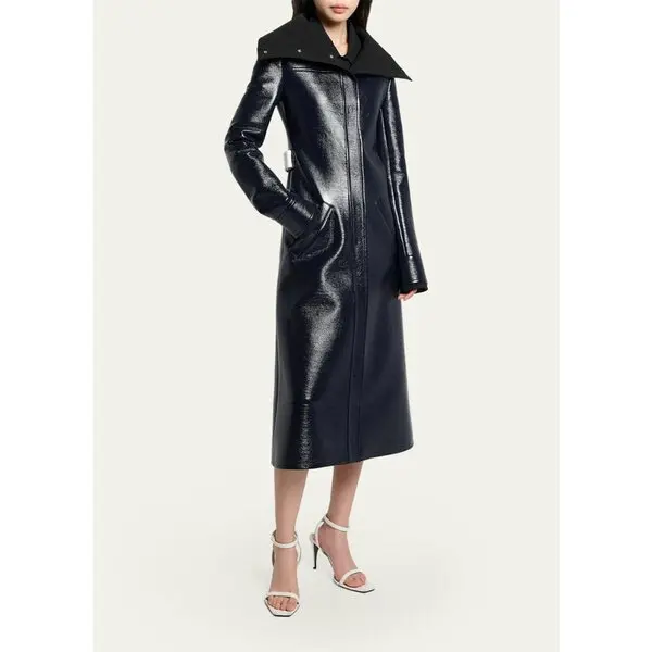 COURREGES High-collar Shiny Vinyl Long Trench Coat