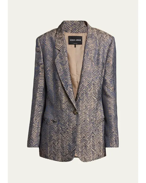 Giorgio Armani Herringbone Jacquard Single-breasted Jacket
