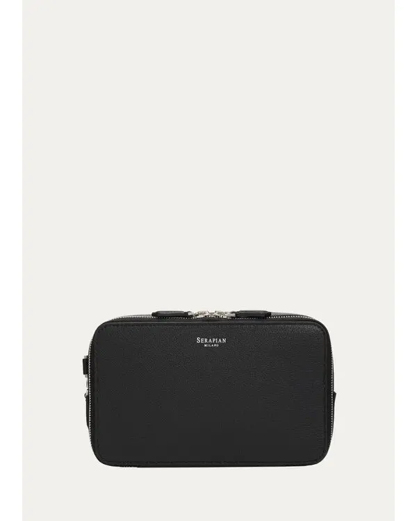 SERAPIAN Zipped Leather Travel Pouch - Black