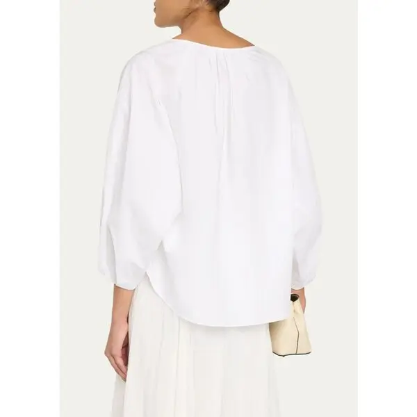 Lafayette 148 New York Blouson-sleeve Cotton Poplin Blouse