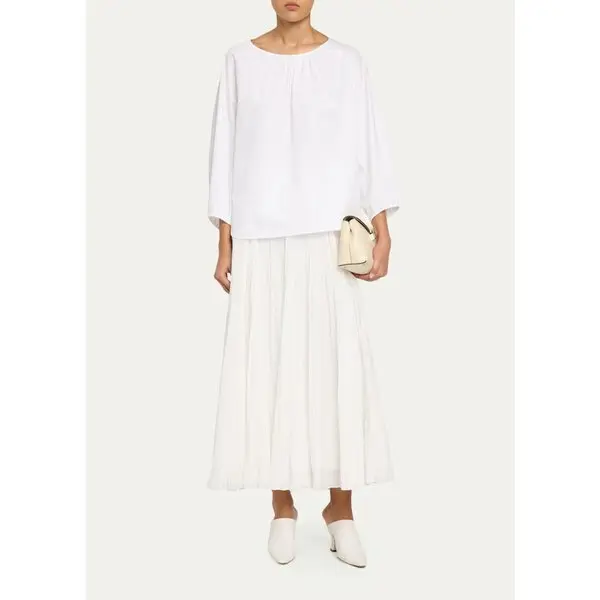 Lafayette 148 New York Blouson-sleeve Cotton Poplin Blouse