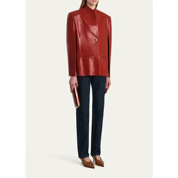 Khaite Dolso Single-breasted Leather Cape Jacket