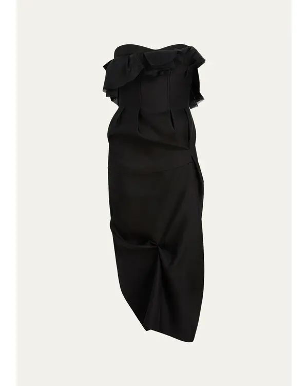 Khaite Salm Pleated Strapless Midi Dress