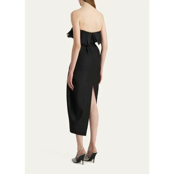 Khaite Salm Pleated Strapless Midi Dress