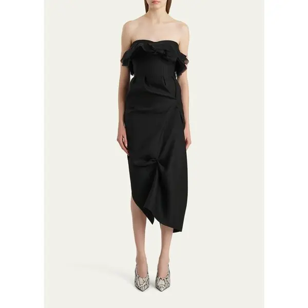 Khaite Salm Pleated Strapless Midi Dress