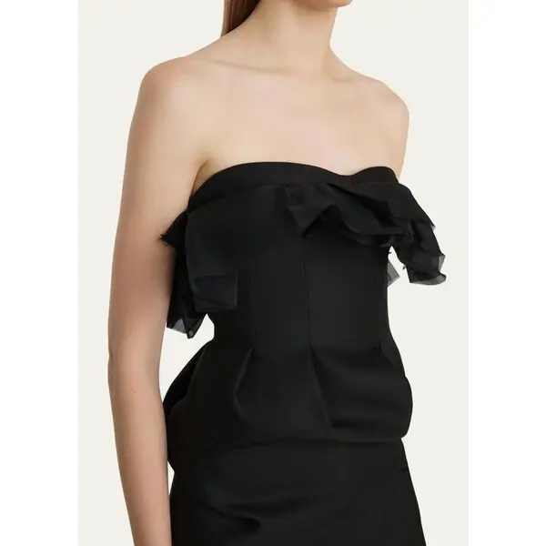 Khaite Salm Pleated Strapless Midi Dress