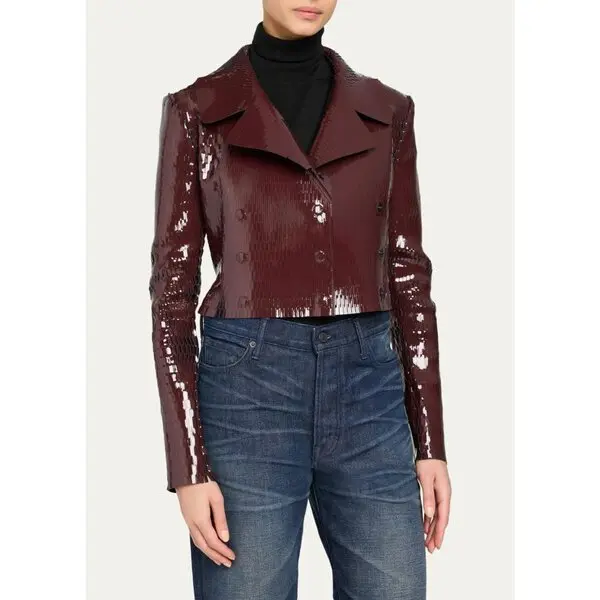 TOM FORD Perforated Patent Leather Crop Double-breasted Jacket