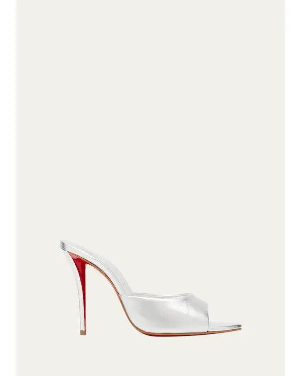 CHRISTIAN LOUBOUTIN 100mm Miss Z Metallic Leather Mule Sandals - Silver