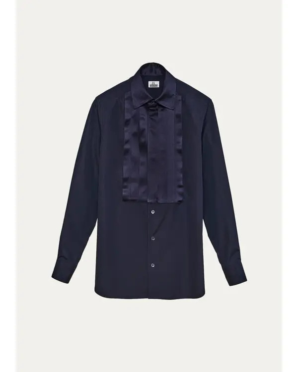 SEBLINE Satin Pleated Cotton-poplin Smoking Shirt