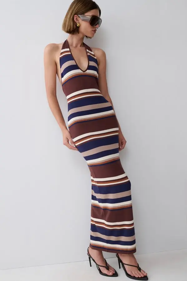 Meshki Brienne Stripe Midi Dress - Navy/neutral