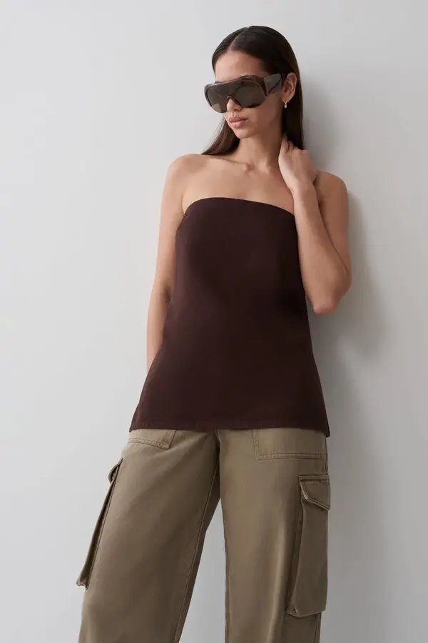 Meshki Anamarie Denim Strapless Top - Brown