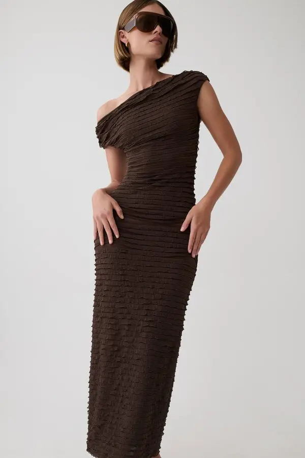 Meshki Nara Frilled Midi Dress - Brown