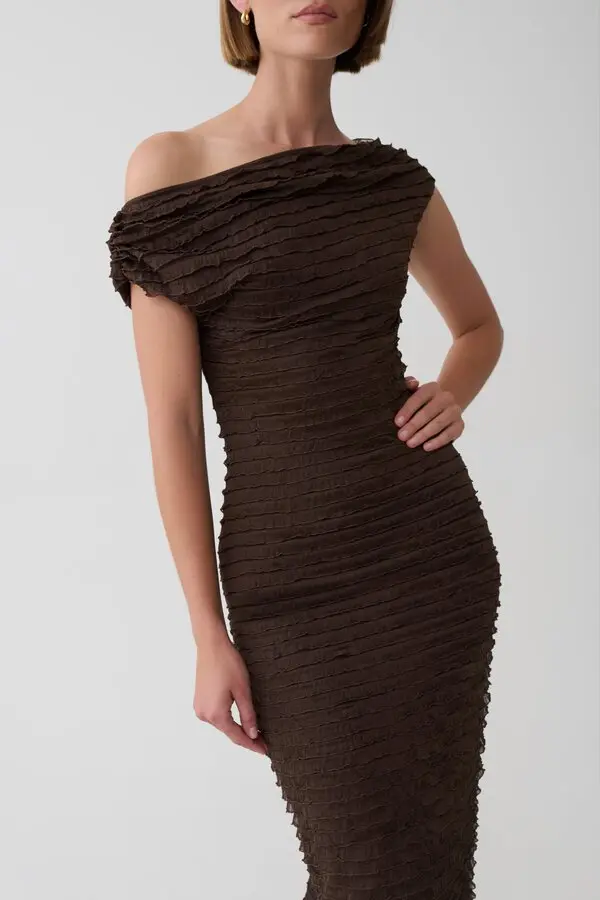 Meshki Nara Frilled Midi Dress - Brown