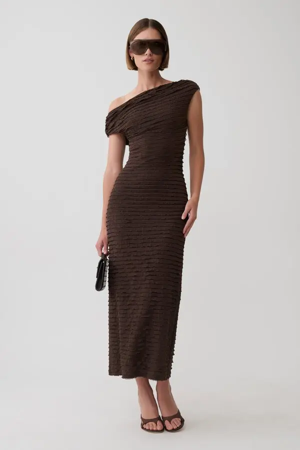 Meshki Nara Frilled Midi Dress - Brown