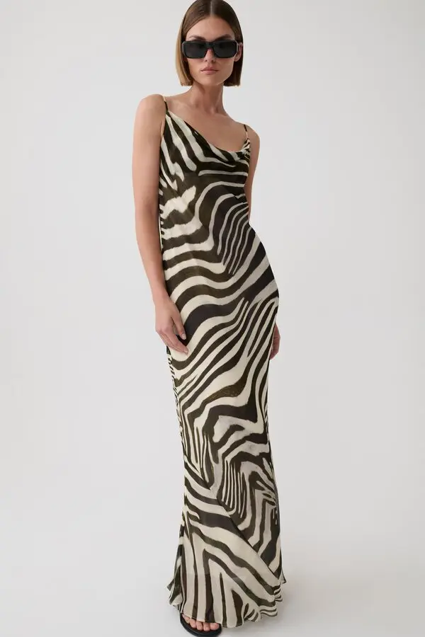 Meshki Zoe Cowl Front Printed Maxi Dress