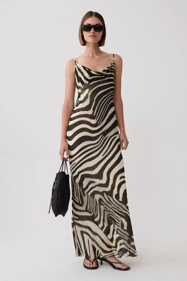 Meshki Zoe Cowl Front Printed Maxi Dress