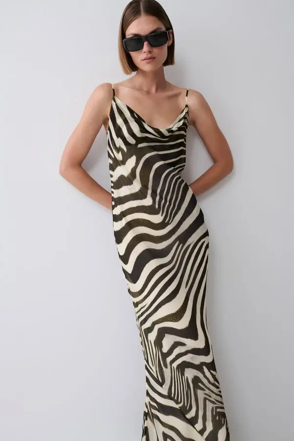 Meshki Zoe Cowl Front Printed Maxi Dress