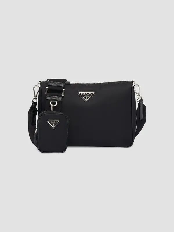 Prada Re-nylon And Saffiano Leather Shoulder Bag - Black