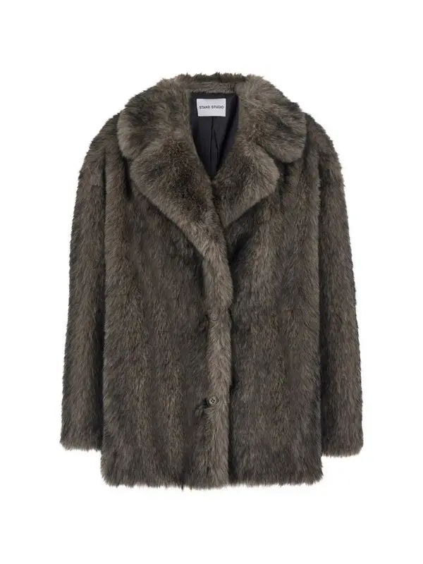 STAND STUDIO Angelika Faux Fux Coat - Grey