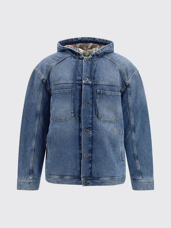 Off-White Cotton Denim Hooded Jacket With Patch Pockets