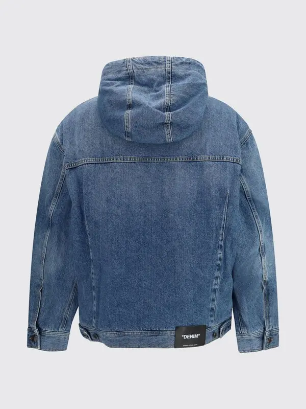 Off-White Cotton Denim Hooded Jacket With Patch Pockets