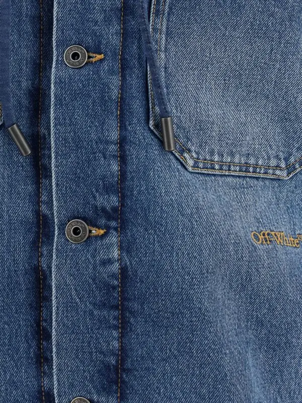 Off-White Cotton Denim Hooded Jacket With Patch Pockets