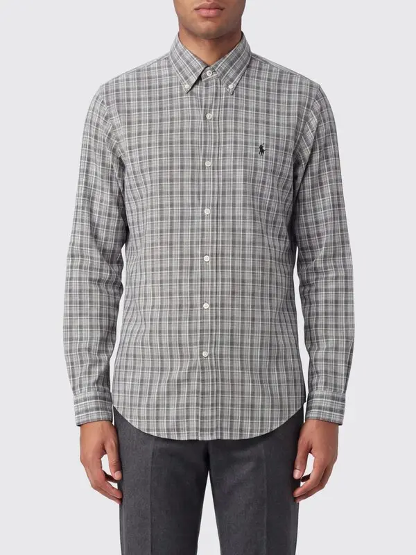 Polo Ralph Lauren Slim Fit Chequered Cotton Shirt With Button-down Collar - Grey
