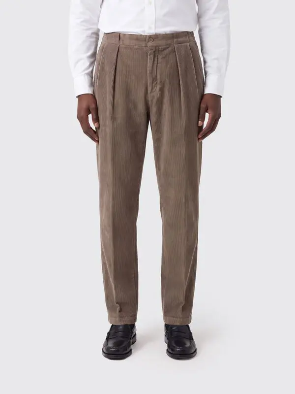 BRIGLIA 1949 Slim Fit Pleated Corduroy Chino Trousers - Brown