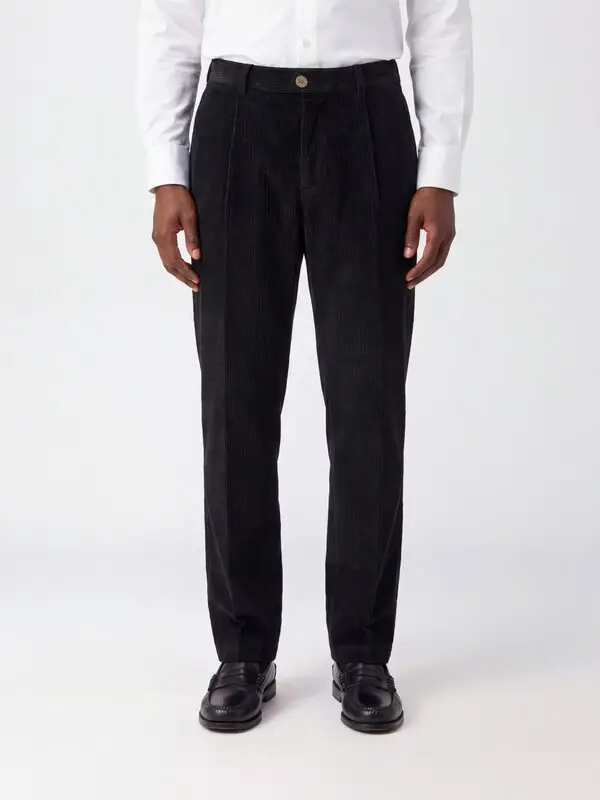 BRIGLIA 1949 Slim Fit Pleated Corduroy Chino Trousers - Charcoal