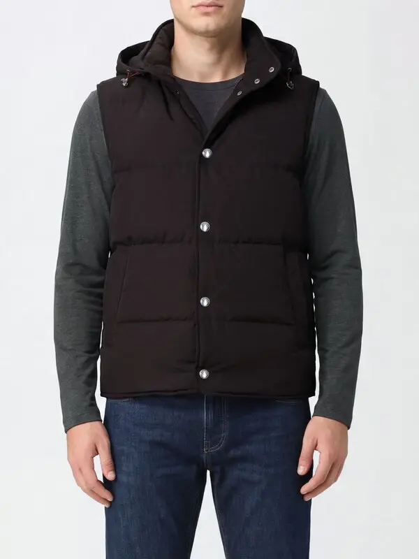 Eleventy Quilted Gilet In A Wool Blend With A Padded Hood And High Neck - Wine