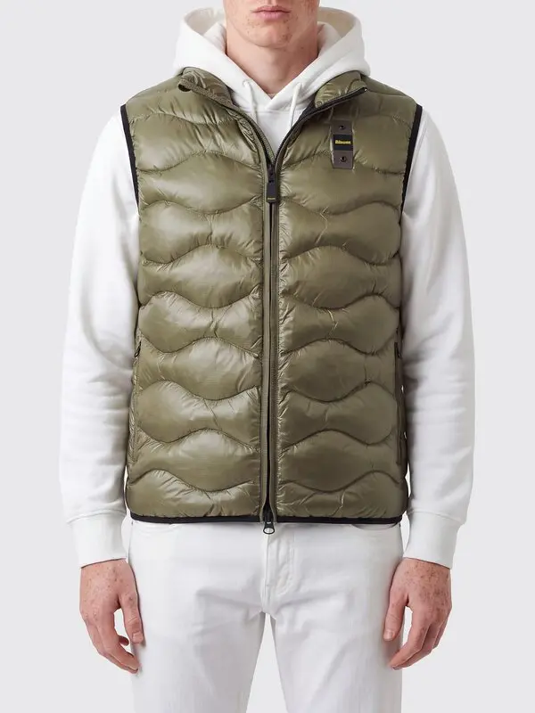 BLAUER. Water-repellent Quilted Nylon Technical Vest With High Neck - Green