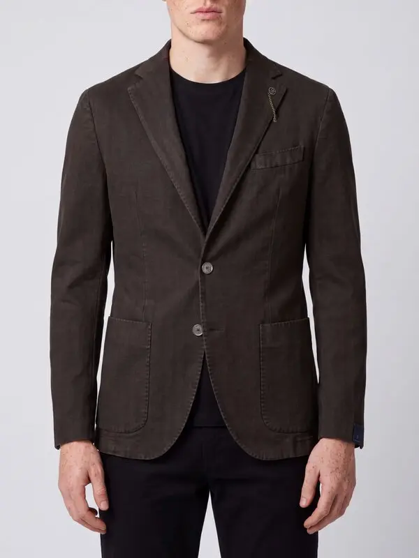 SANTANIELLO Single-breasted Cotton Blazer With Patch Pockets And Logo