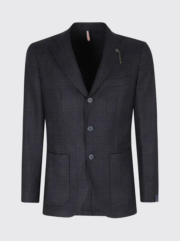 SANTANIELLO Single-breasted Blazer In Calfskin Leather With A Classic Tartan Pattern