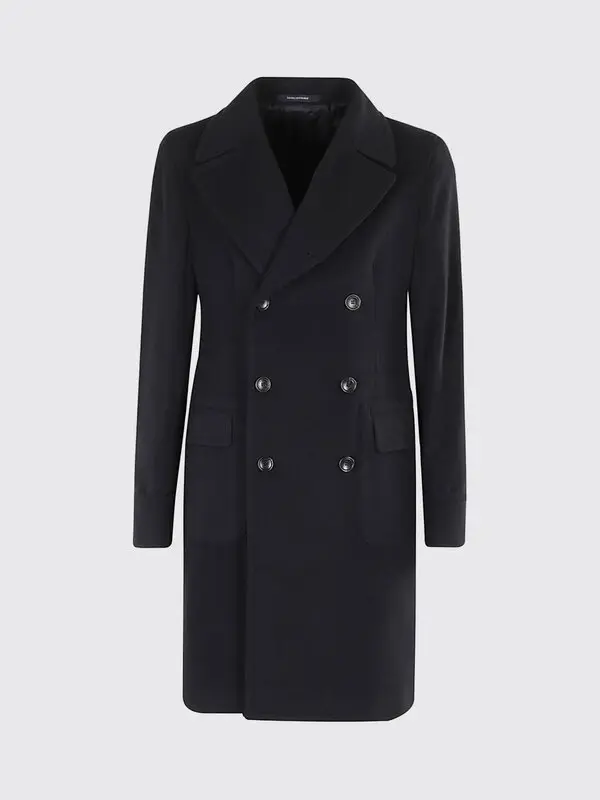 Tagliatore Knee-length Double-breasted Coat In Virgin Wool And Cashmere - Black