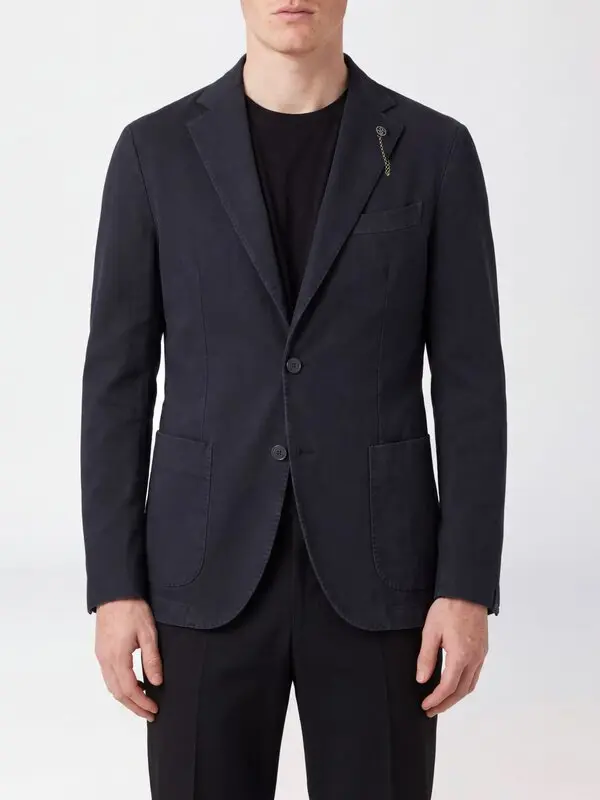 SANTANIELLO Single-breasted Pure Cotton Blazer With Patch Pockets