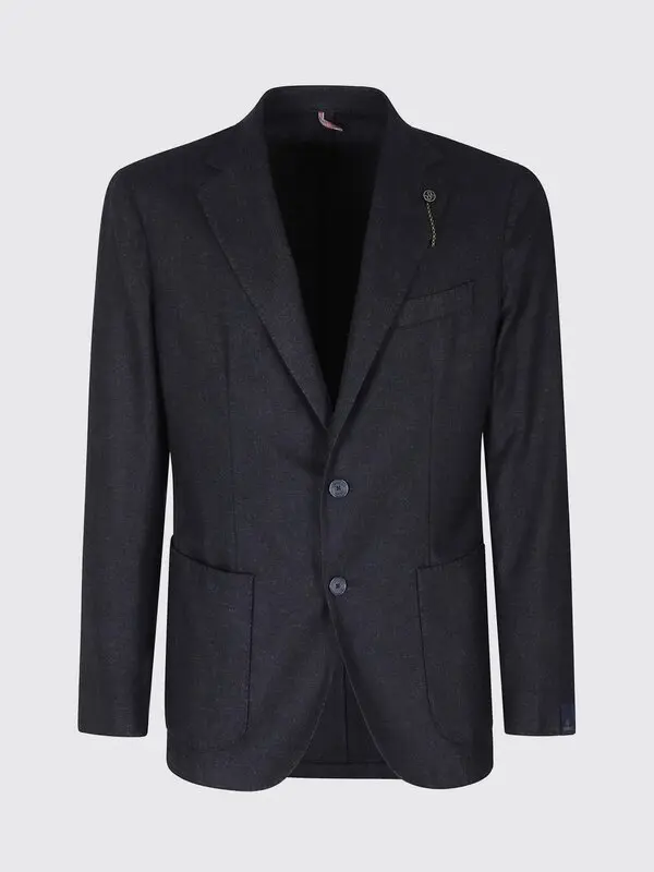 SANTANIELLO Single-breasted Blazer In Wool Blend With Lapel Collar And Patch Pockets