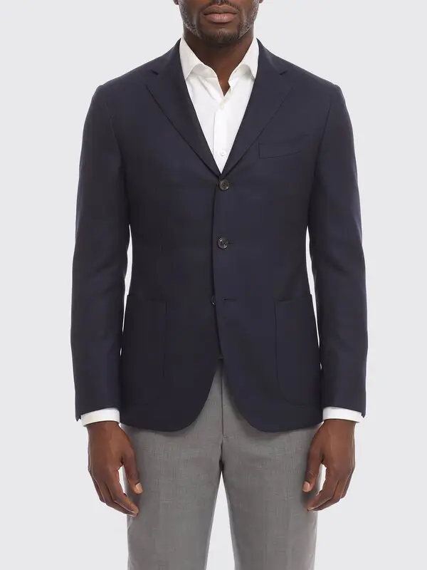 Boglioli Classic Single-breasted Blazer In Pure Virgin Wool With Patch Pockets - Blue