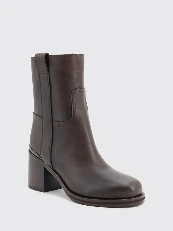 Brunello Cucinelli Leather Biker Boots With Monili And Medium Heel