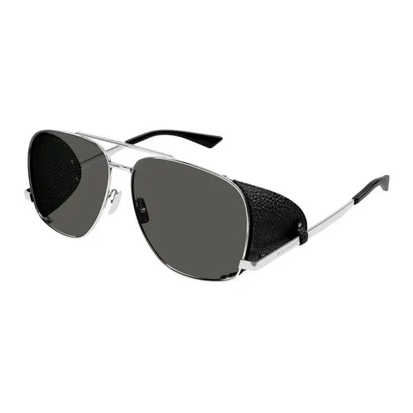 Saint Laurent Leon Leather Spoiler Silver Mini Sunglasses - Silver/black