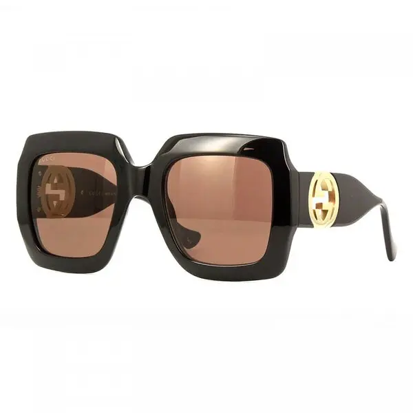 Gucci Oversized Square Sunglasses With Logo Temples - Black