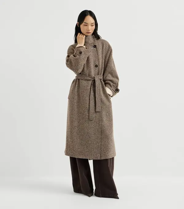 Brunello Cucinelli Wool-blend Chevron Wrap Coat