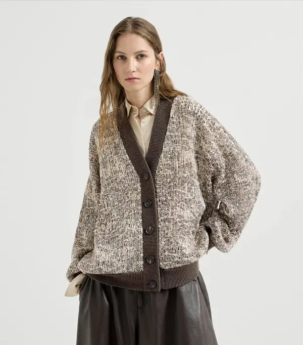 Brunello Cucinelli Dazzling Craquelé V-neck Cardigan
