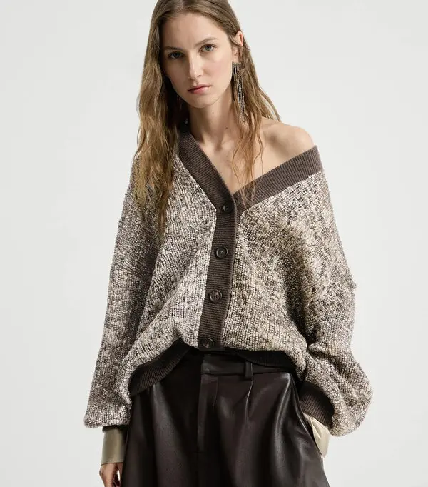 Brunello Cucinelli Dazzling Craquelé V-neck Cardigan