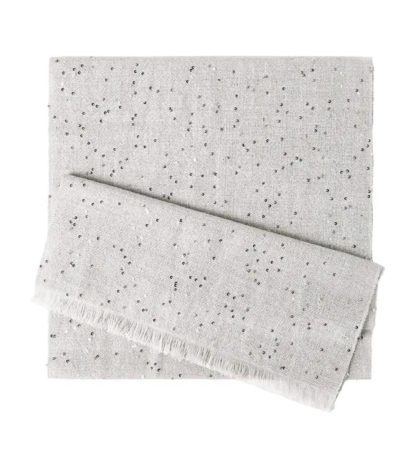 Brunello Cucinelli Cashmere-silk Embellished Scarf - Blue