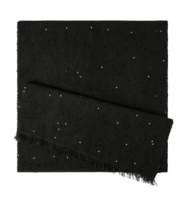 Brunello Cucinelli Cashmere-silk Embellished Scarf - Black