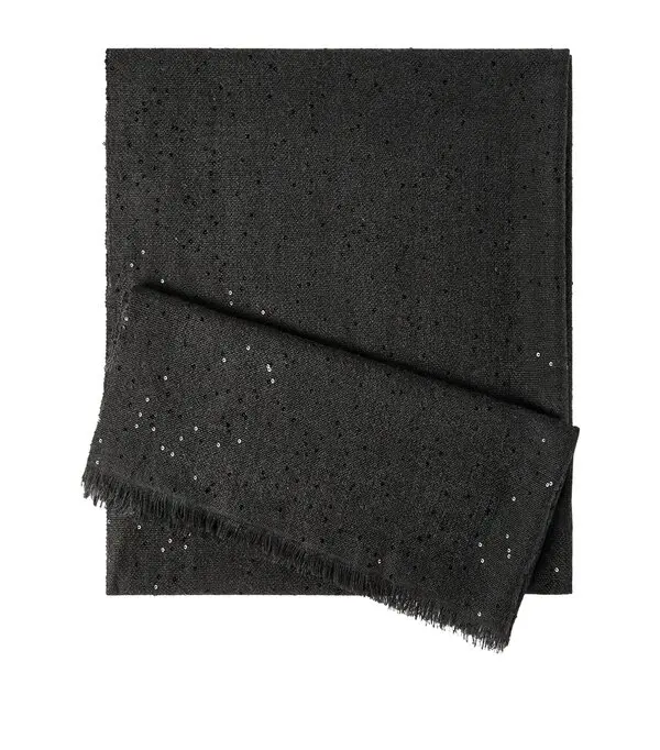 Brunello Cucinelli Cashmere-silk Embellished Scarf - Black