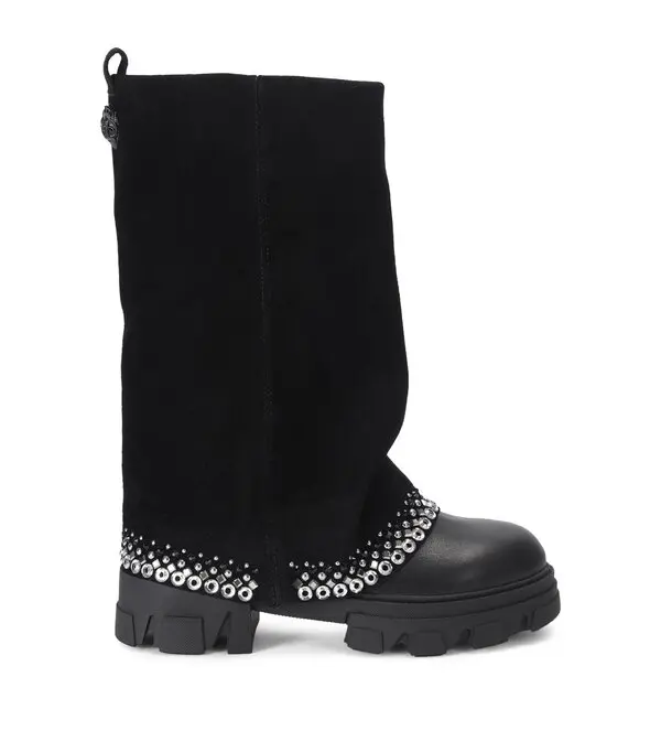 Kurt Geiger Suede Stomp Foldover Crystal Boots 50