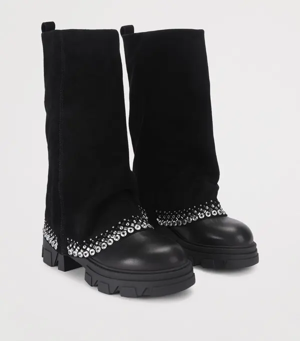 Kurt Geiger Suede Stomp Foldover Crystal Boots 50