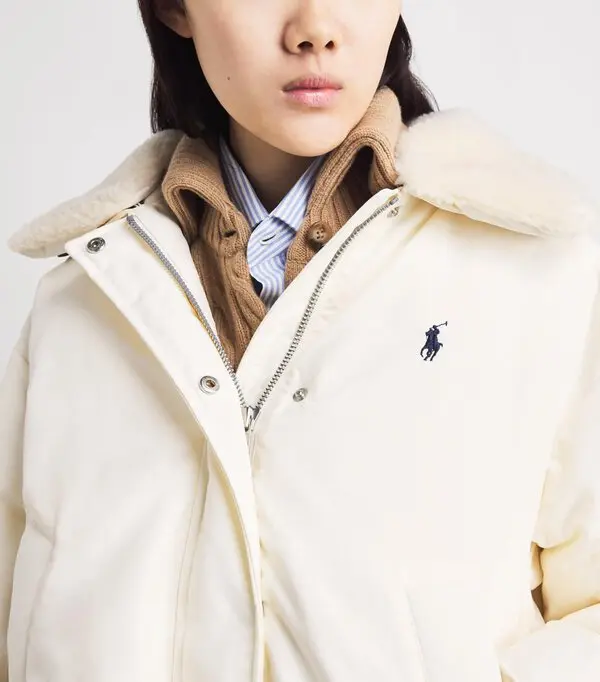 Polo Ralph Lauren Fleece-collar Cropped Down Puffer Jacket